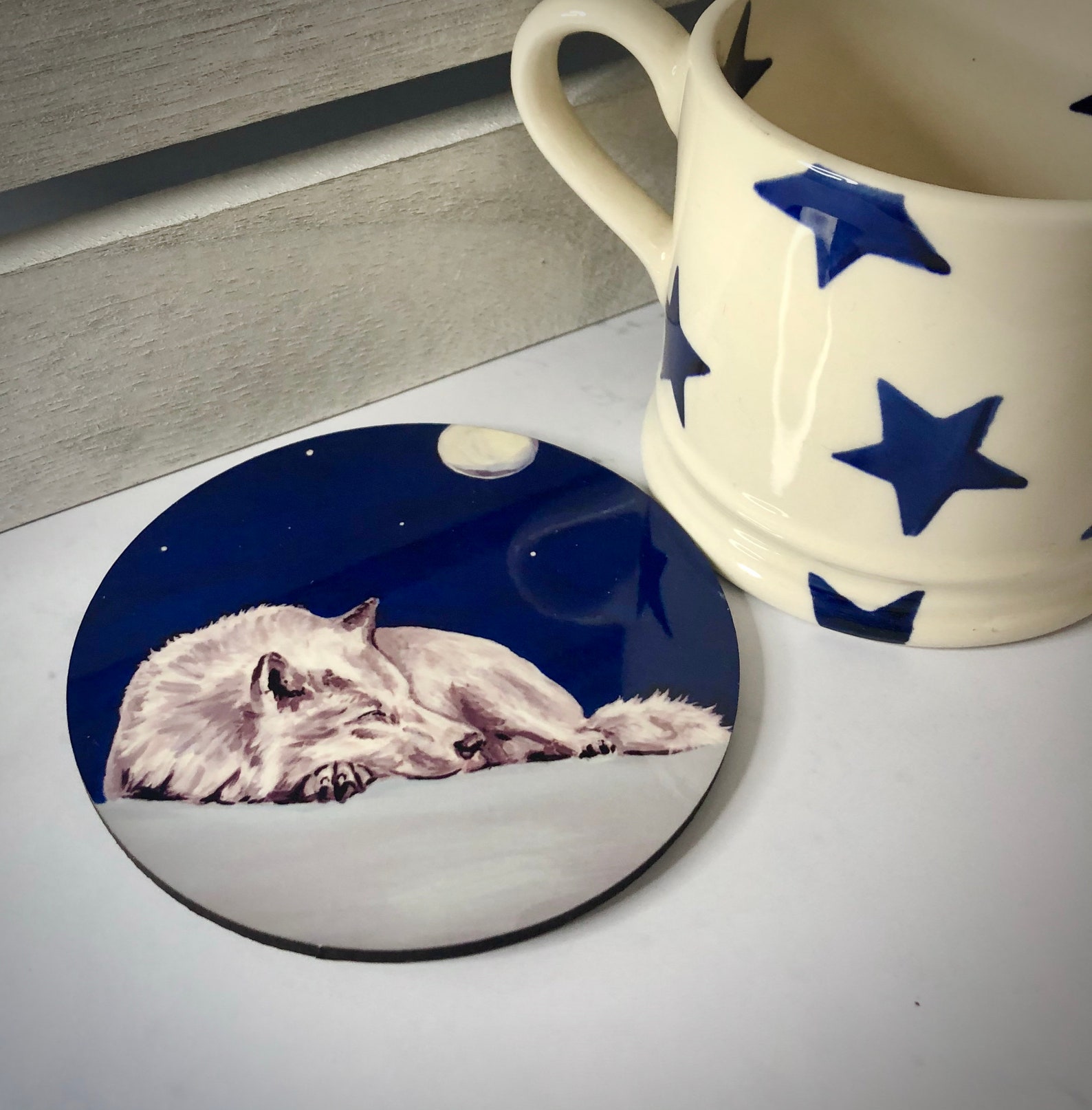 Dreaming Wolf Coaster - Etsy