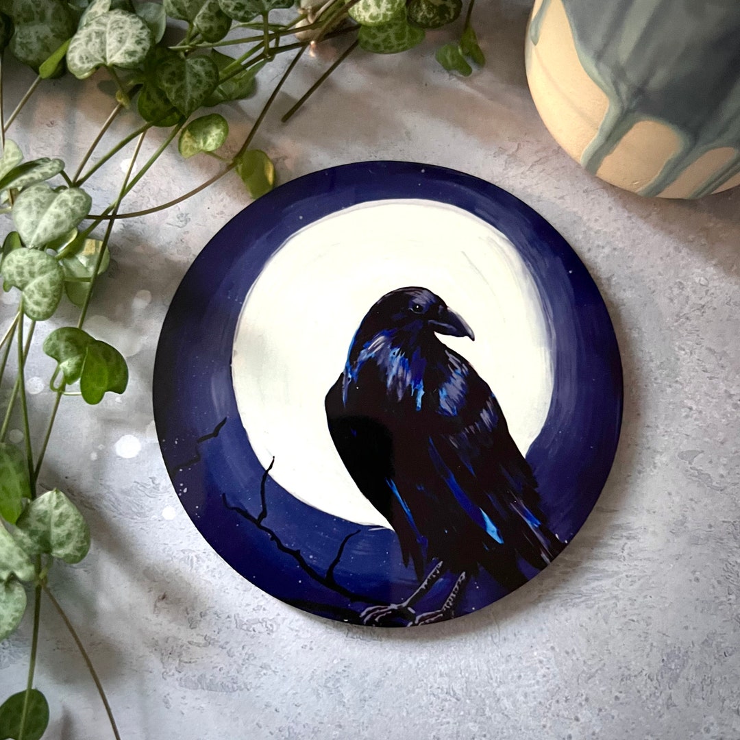 The Raven Coaster - Raven and Moon Gift - Etsy
