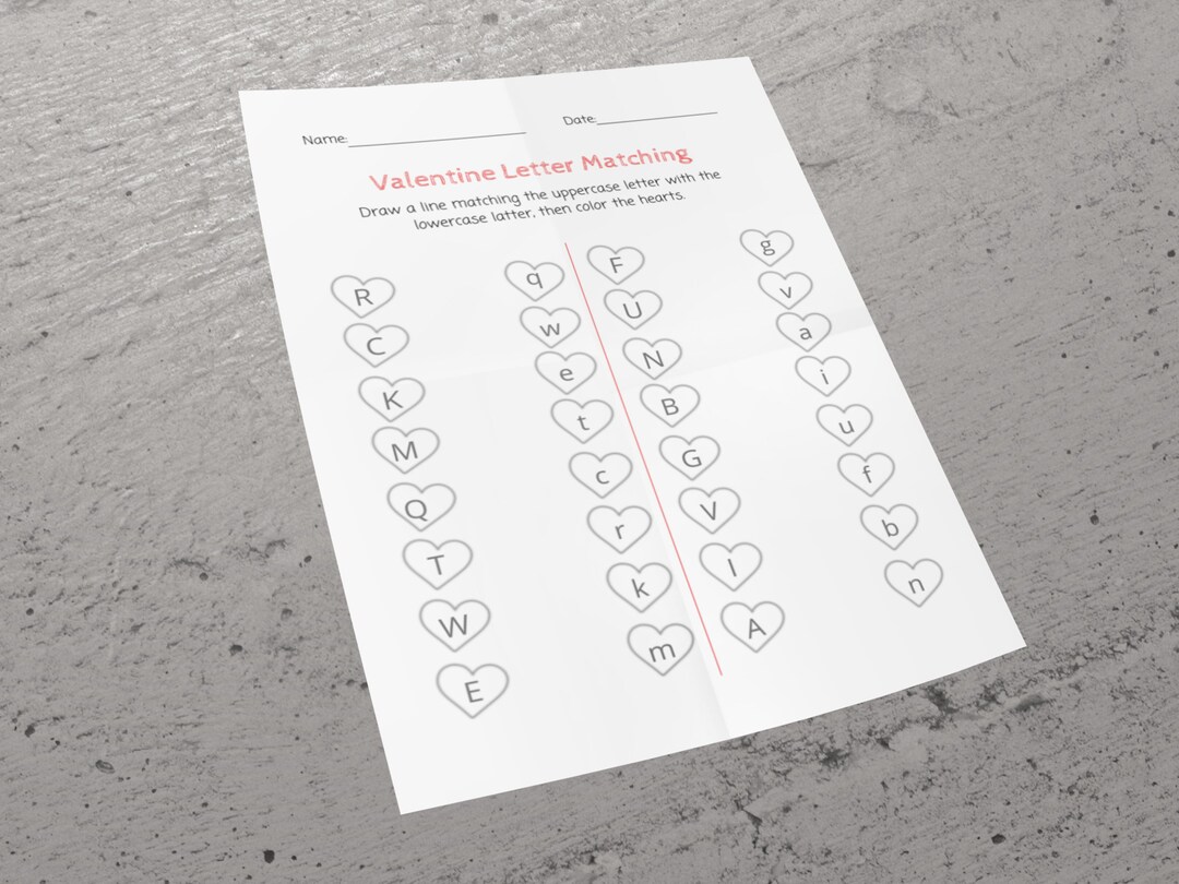 Valentine Letter Matching, Kids Learning Worksheet, Digital Worksheet ...