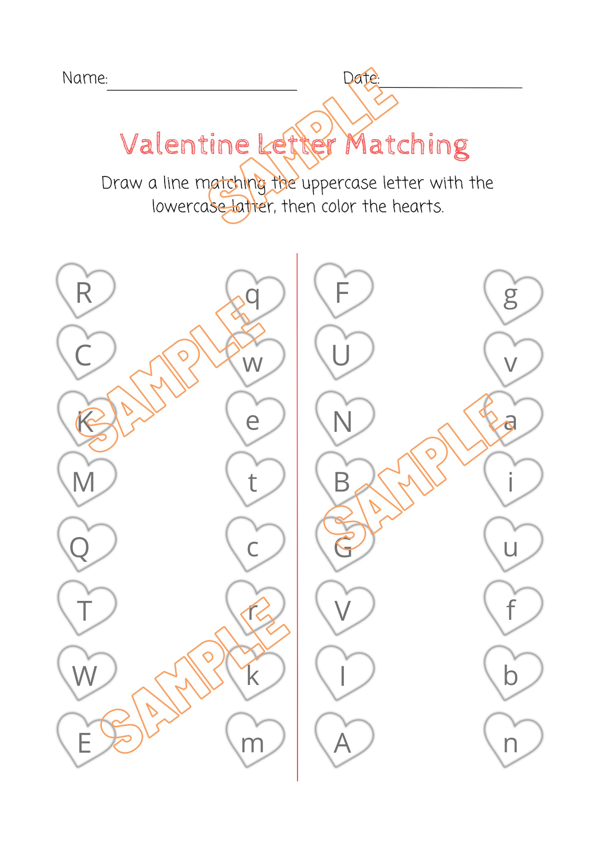 Valentine Letter Matching Kids Learning Worksheet Digital - Etsy