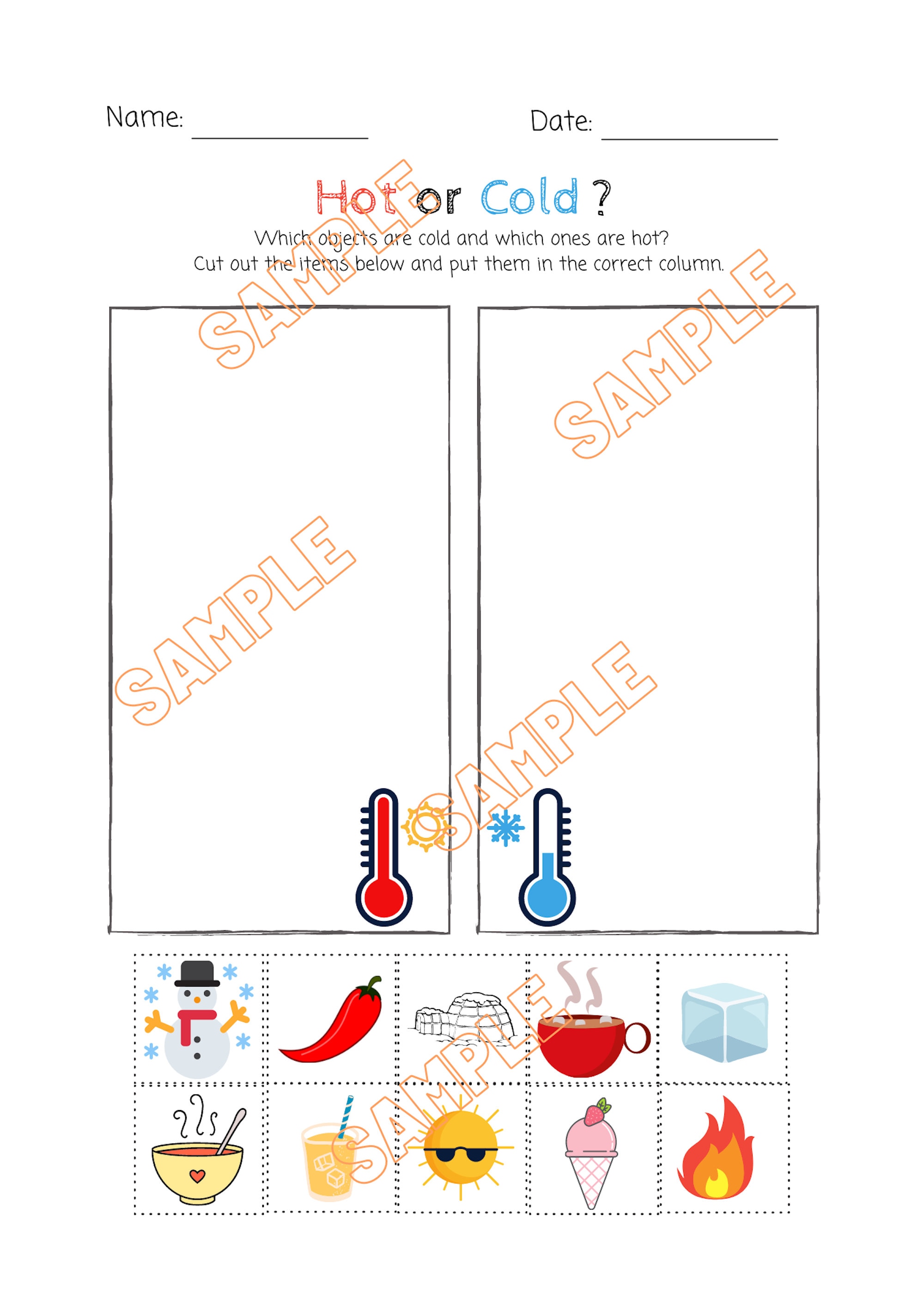 Hot or Cold Kids Learning Worksheet, Digital Worksheet, Kids Activities ...