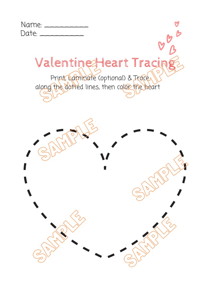 Valentine Heart Tracing, Kids Learning Worksheet, Digital Worksheet ...