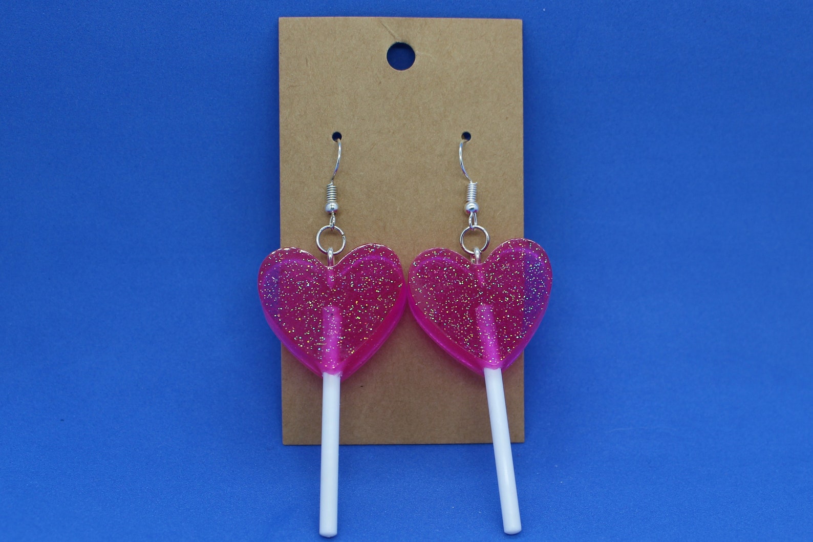 Heart lollipop style earrings pink and red sparkle | Etsy