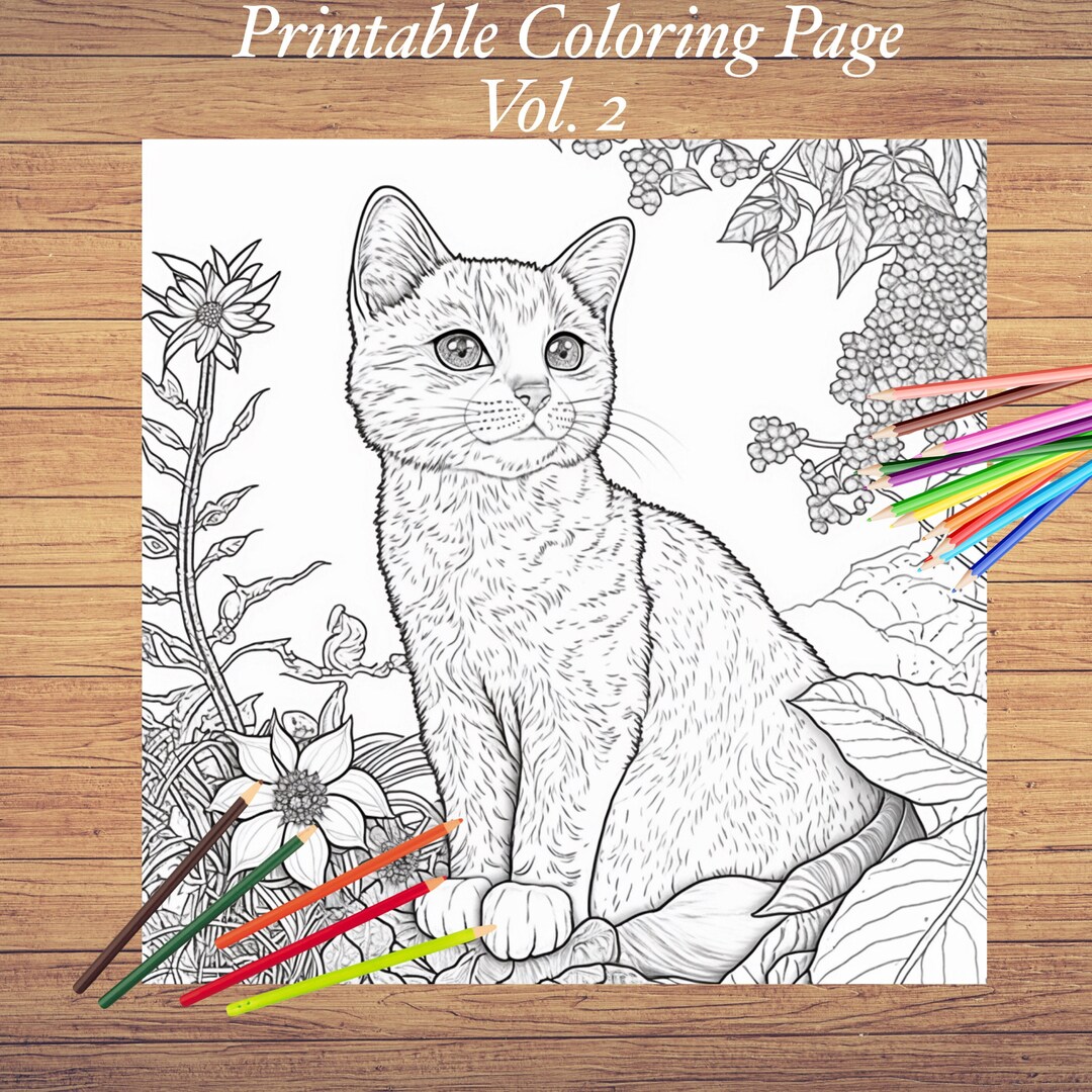 Cute Cat Coloring Pages Printable With Digital Download for Kids and ...