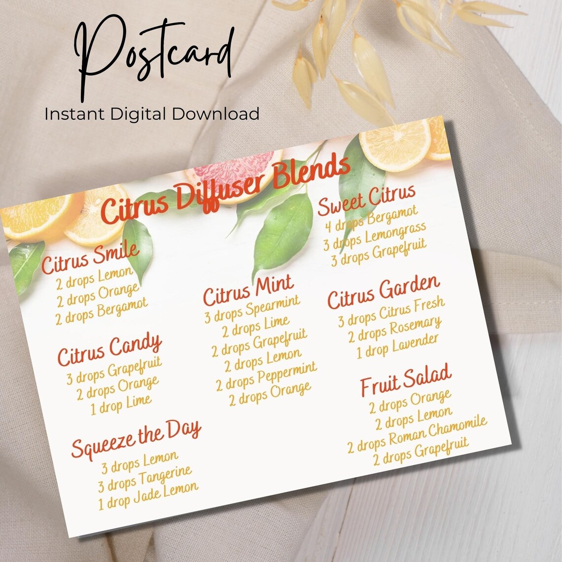 Citrus Diffuser Blends Essential Oil Postcard - Etsy
