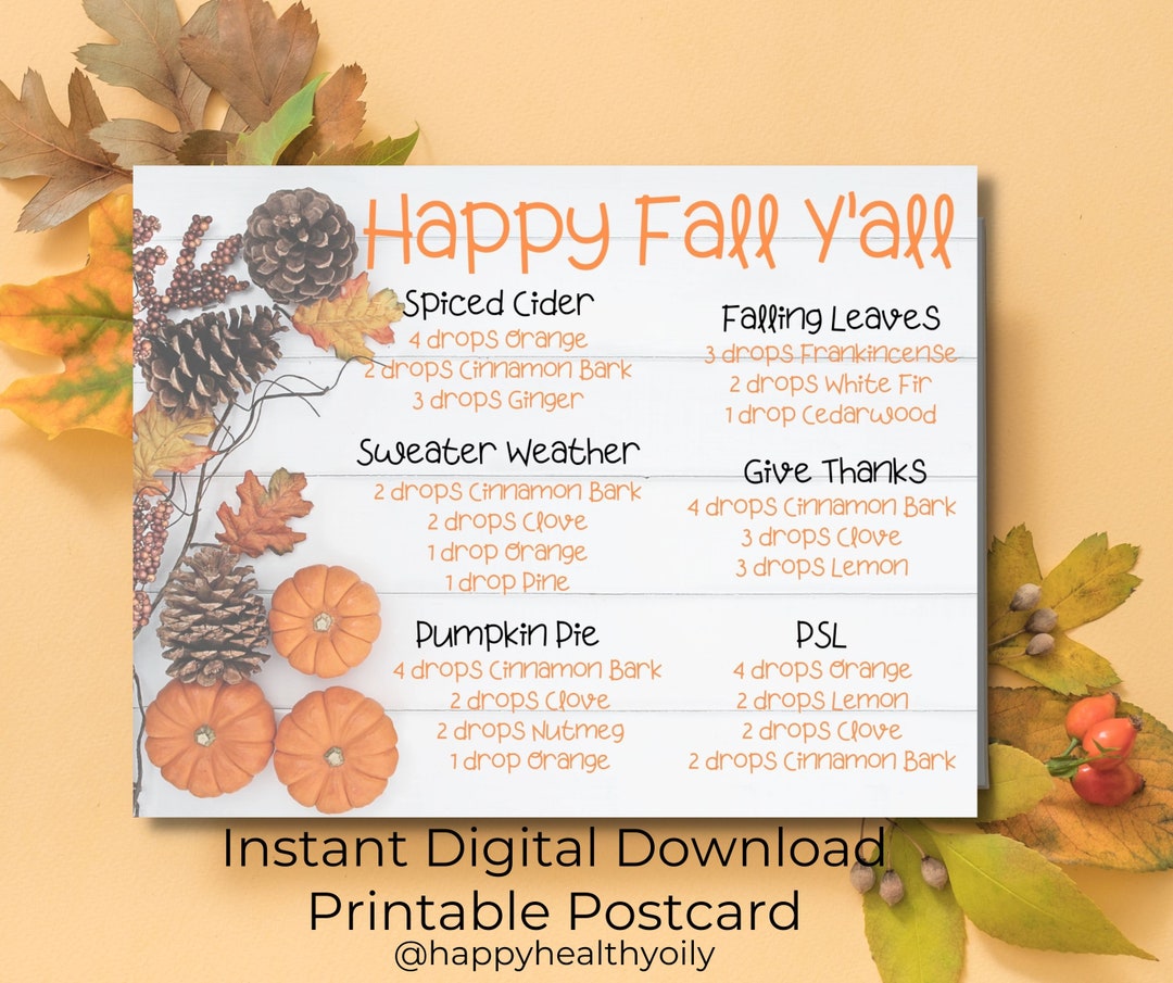 Essential Oil Diffuser Blend Postcard For Fall Essential Oil Mail Etsy