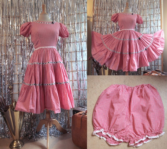 Red and White Gingham 1950s Cotton Square Dance Midi … - Gem