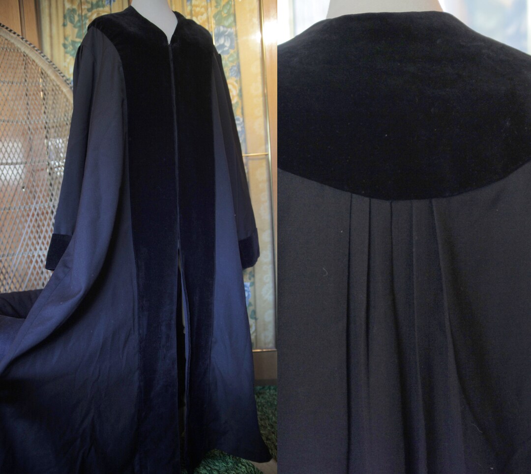 Black 1960s Dramatic Wool and Velvet Long Coat With Bell Sleeves and ...