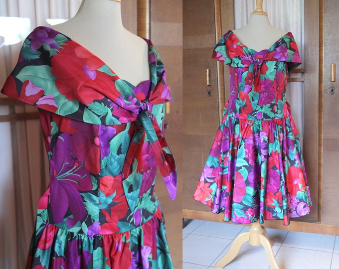 Colourful 1980s A-line Midi Party Dress With Tulle Petticoat, Scalloped ...