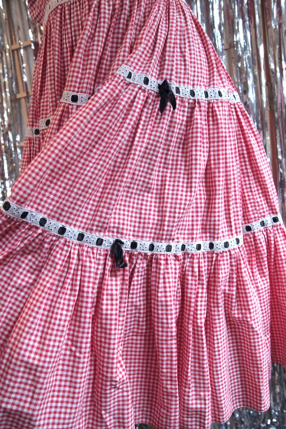 Red and White Gingham 1950s Cotton Square Dance Midi … - Gem