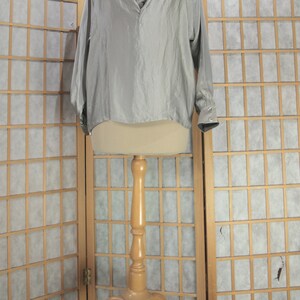 Silver 1980s Liquid Silk Satin Blouse With Long Dolman Sleeves and Cowl ...
