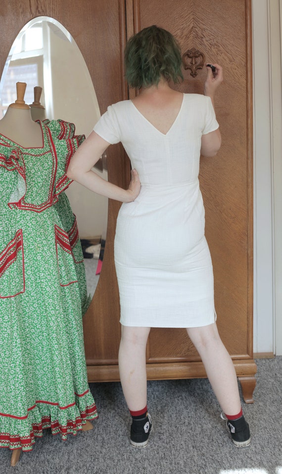 Off-White 1960s Mini Wiggle Dress with Short Sleeves,… - Gem