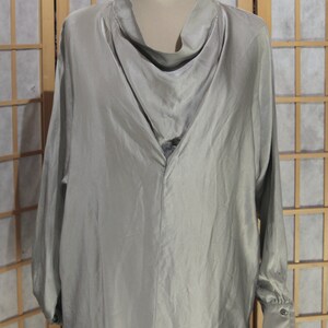 Silver 1980s Liquid Silk Satin Blouse With Long Dolman Sleeves and Cowl ...