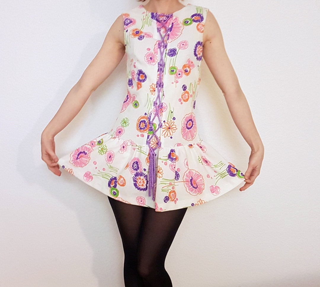 Colourful 1970s DIOLEN LOFT Lace-up Mini Dress - Etsy