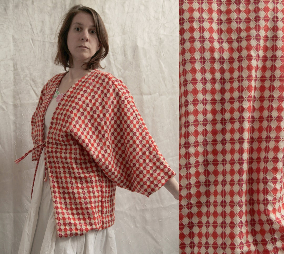 Red, Orange and White Mid-century Haori Jacket From Japan With a Woven ...