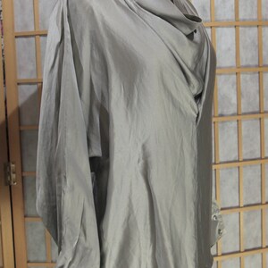 Silver 1980s Liquid Silk Satin Blouse With Long Dolman Sleeves and Cowl ...