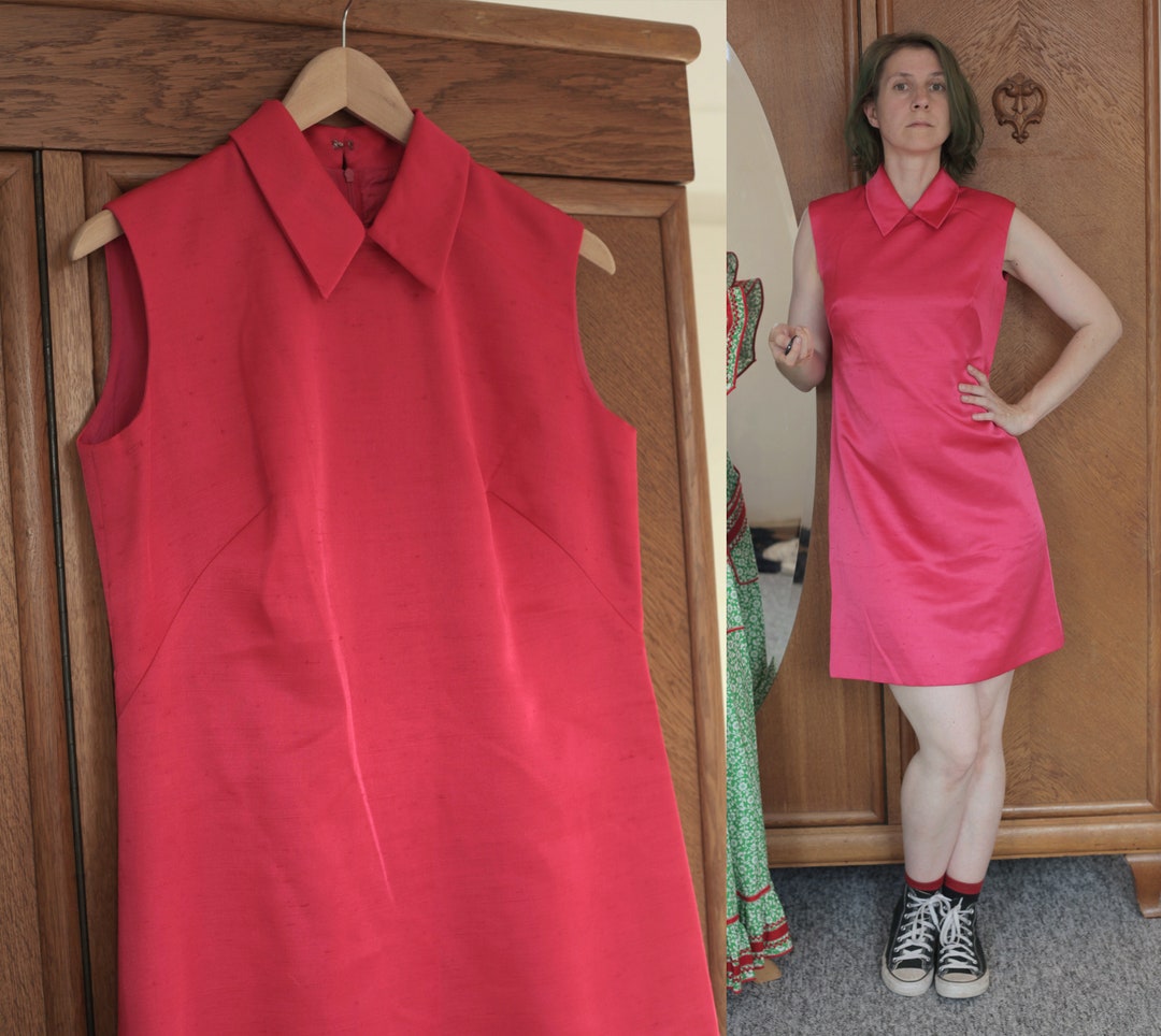 Amazing Hot Pink 1960s Sleeveless Mod Style Shift Mini Dress With ...