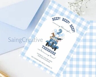2nd Birthday Little Blue Truck Birthday Invitation Digital Template Editable Canva - Etsy