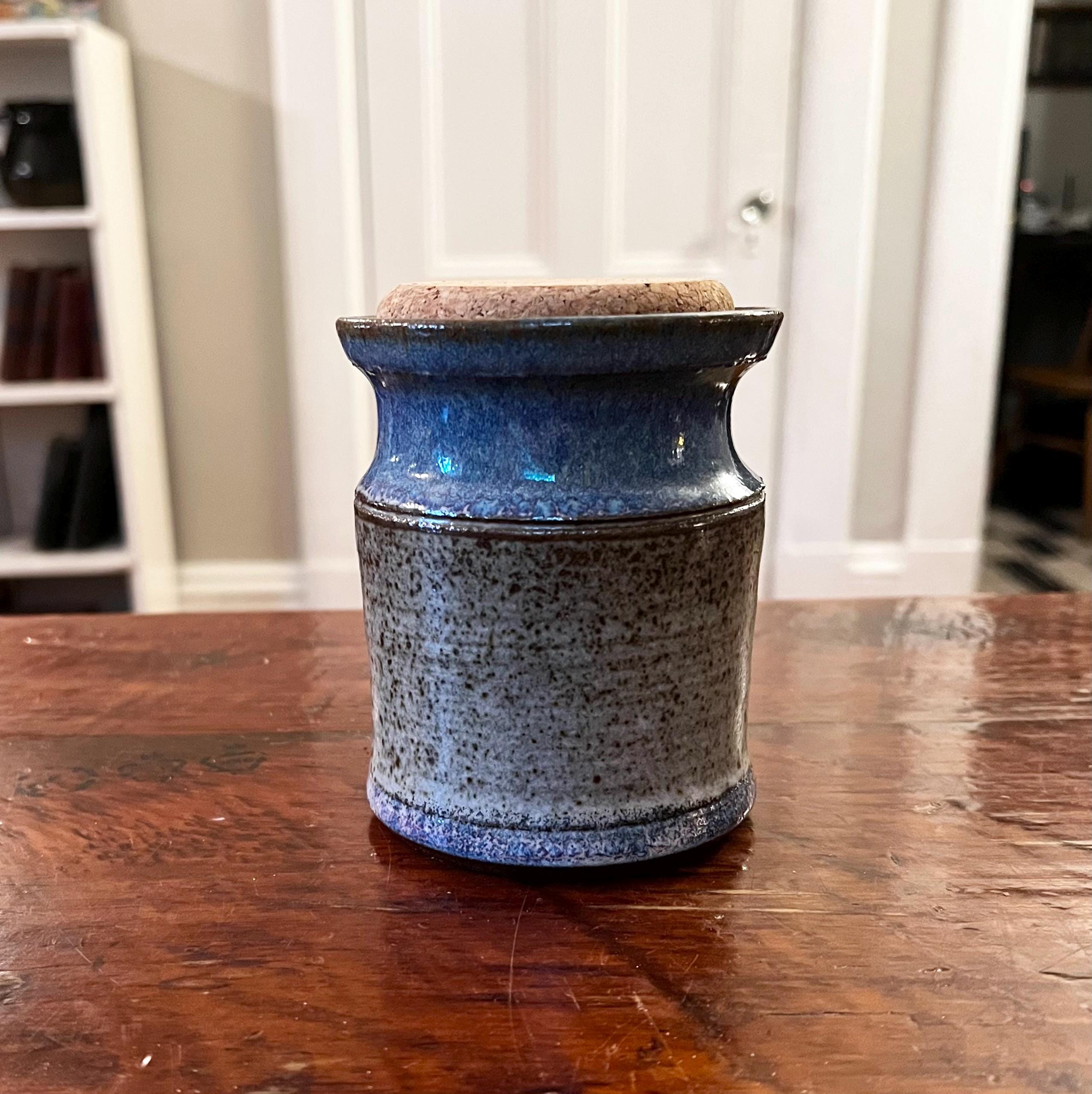 Studio Pottery Jar With Cork Stopper Blue Vintage 1978 Janice Rowell ...