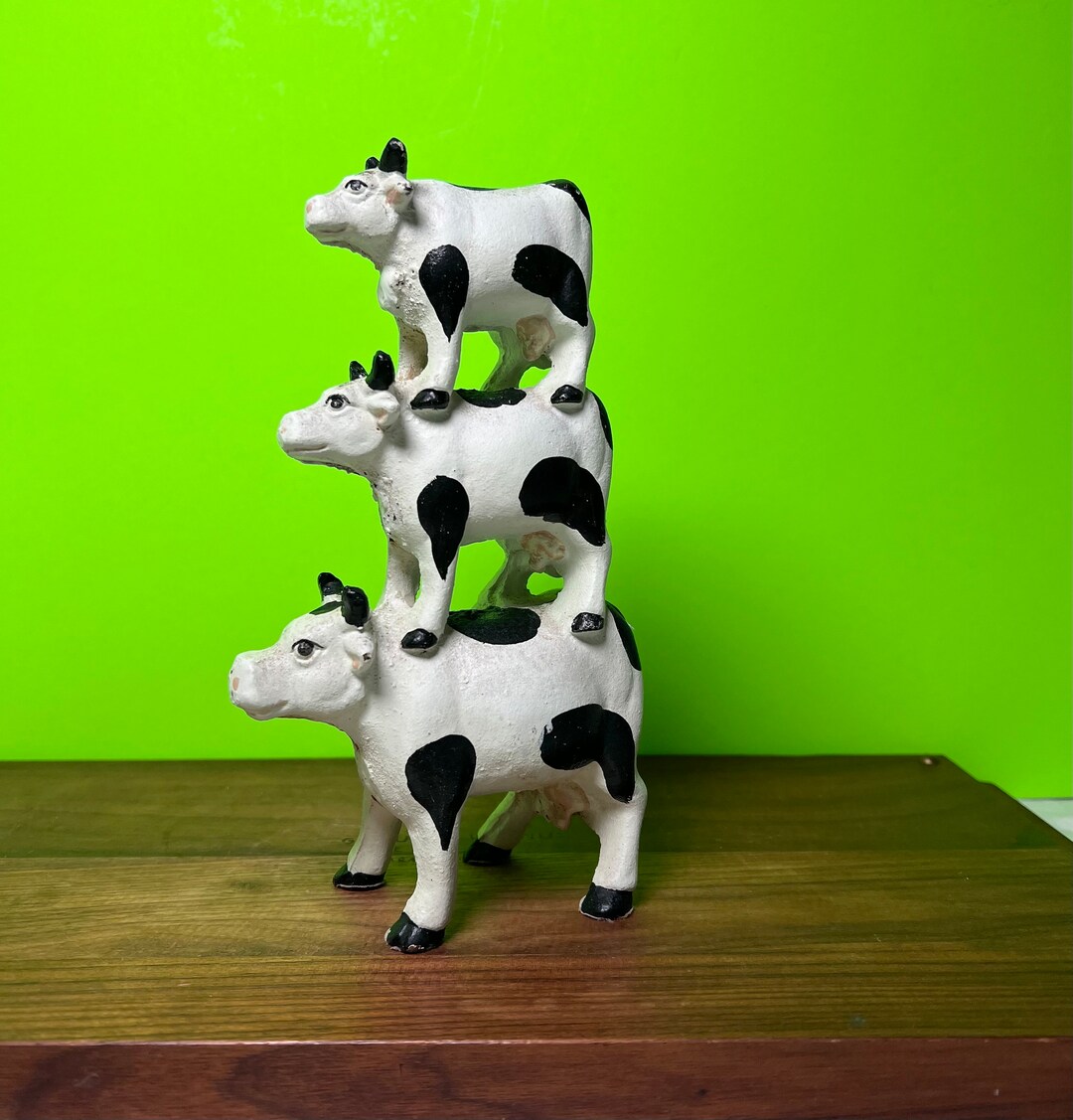 Cast Iron 3 Stacked Cows Doorstop Rustic Figurine Vintage Primitive ...