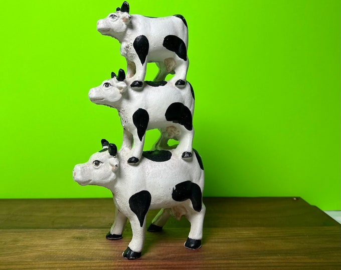 Cast Iron 3 Stacked Cows Doorstop Rustic Figurine Vintage Primitive ...