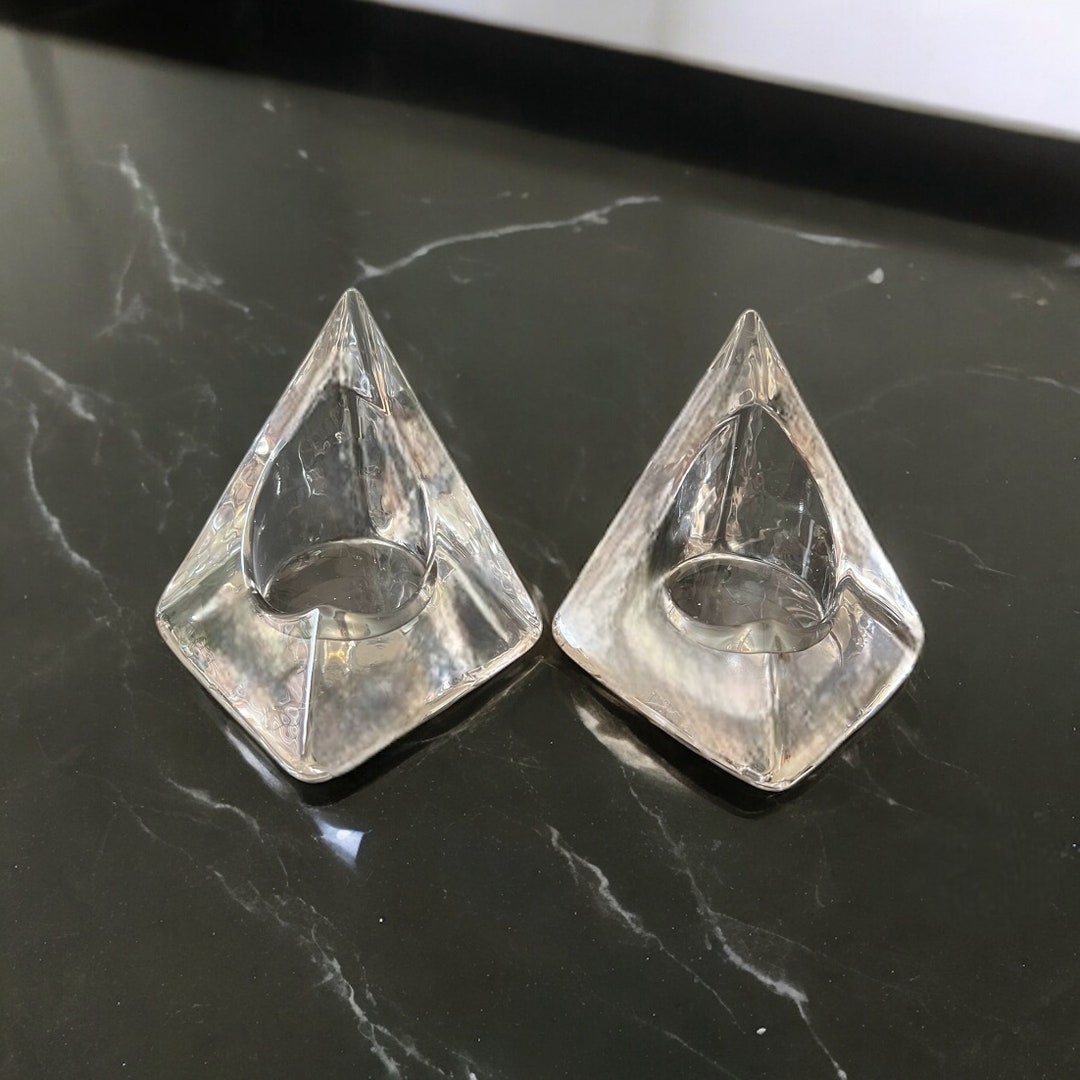 Pair of Nybro Pyramid Glass Votive Candleholders Vintage Scandinavian ...