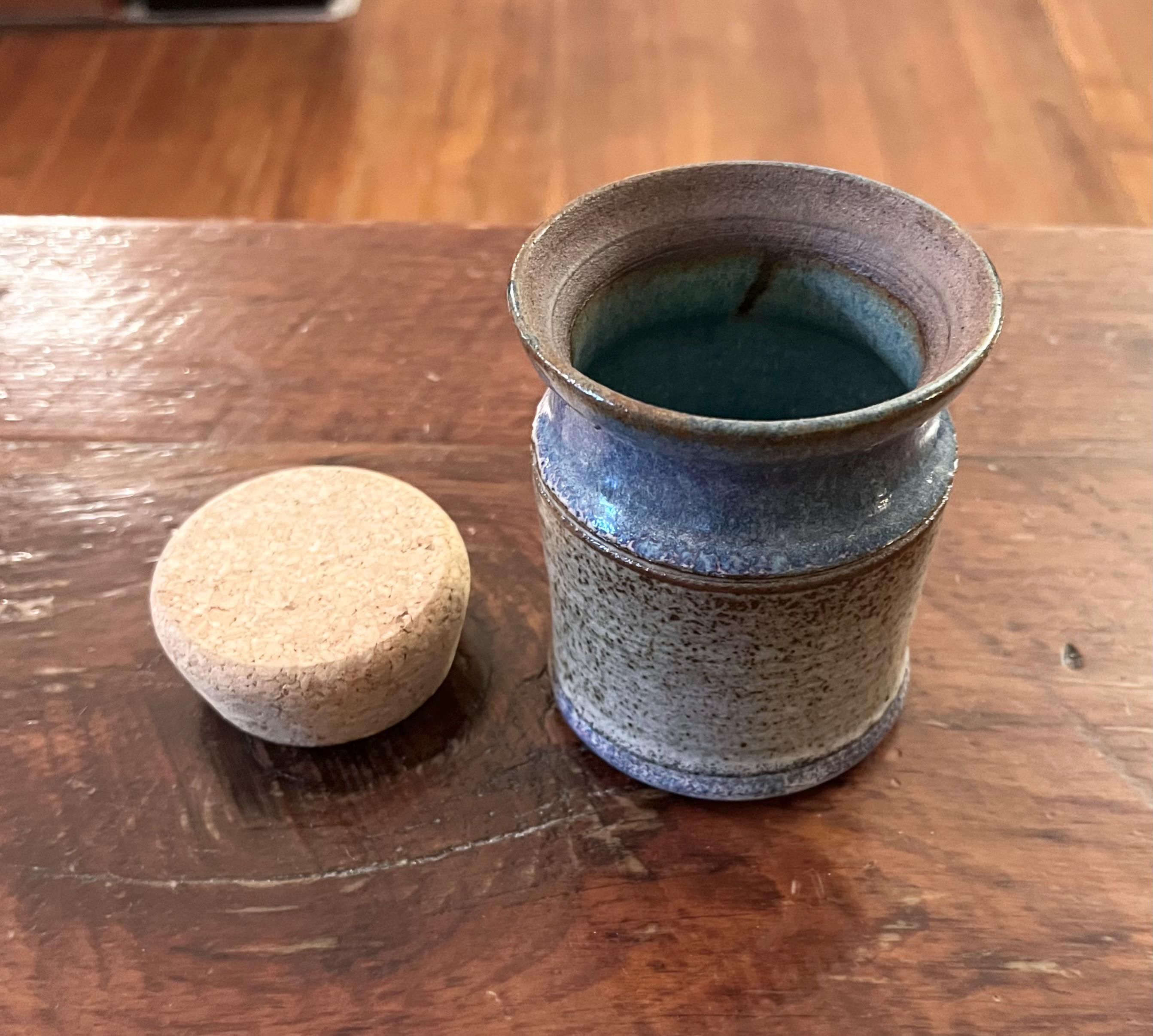 Studio Pottery Jar With Cork Stopper Blue Vintage 1978 Janice Rowell ...