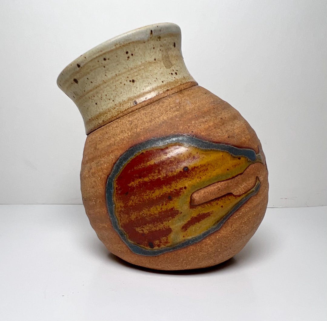 Studio Pottery Tilted Vase Canister Jar Peter Hirsch New Jersey Fall ...