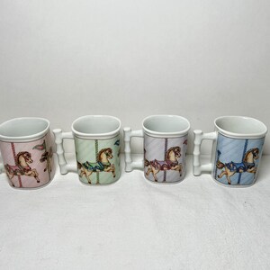 4 Takahashi Carousel Coffee Mugs Japan Vintage Mid Century Boho Cottage ...