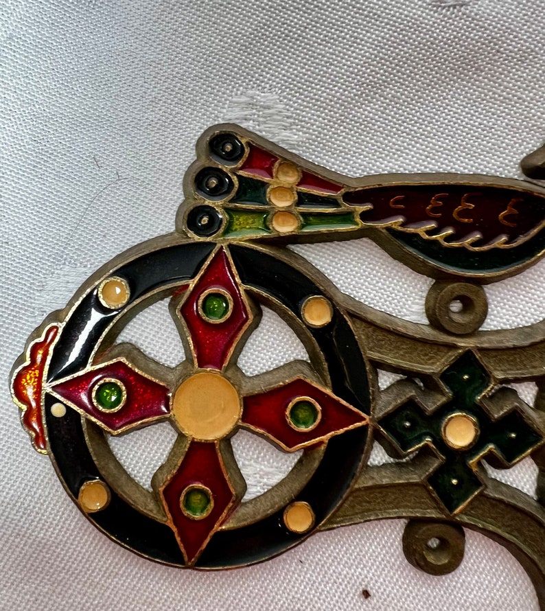 Greek Cross Enamel Painted Bronze Wall Hanging Orthodox Saint Peacocks ...