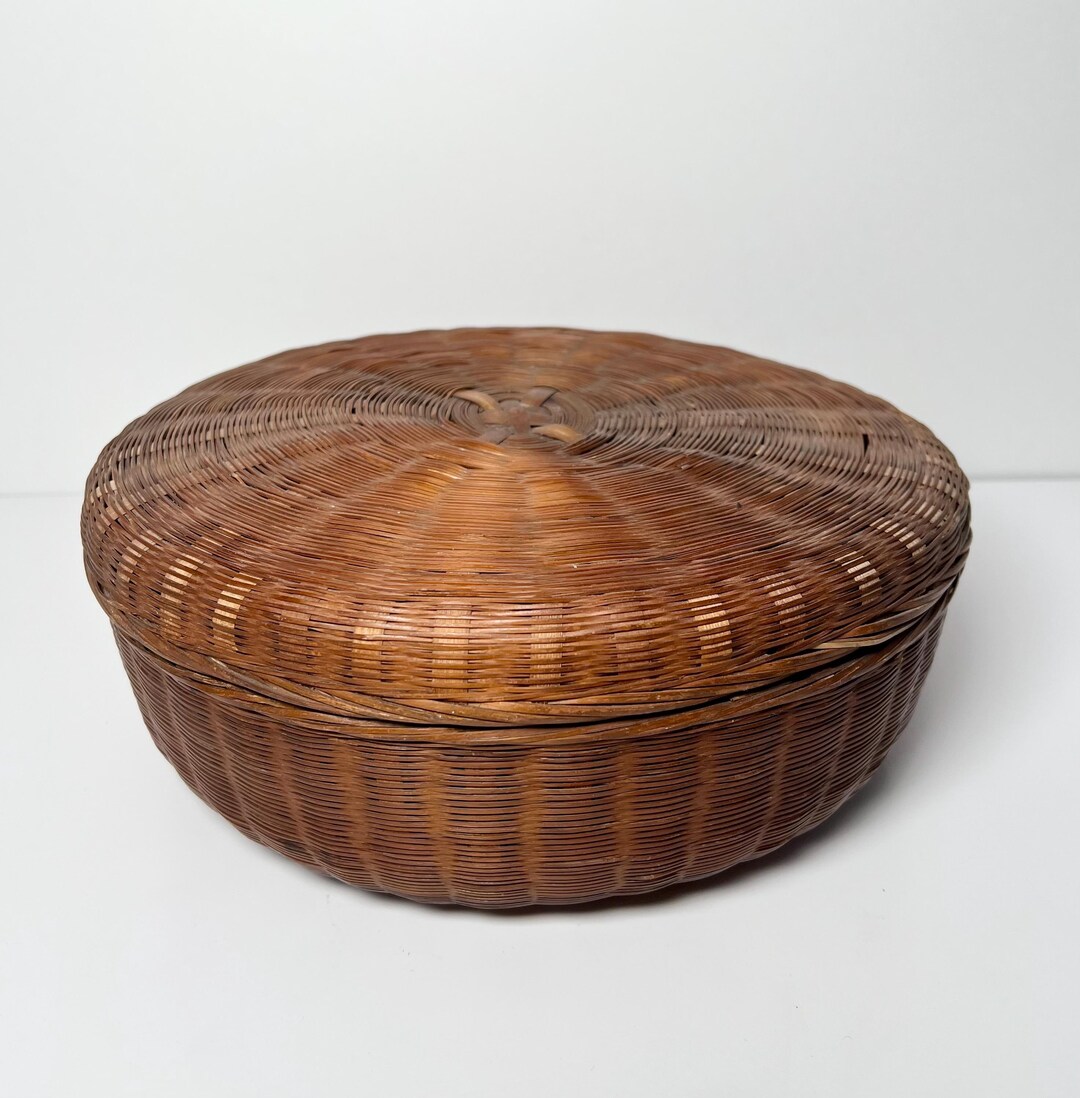 Chinese Sewing Basket With Lid Large Round 11.5 X 4.5 Inches Vintage ...