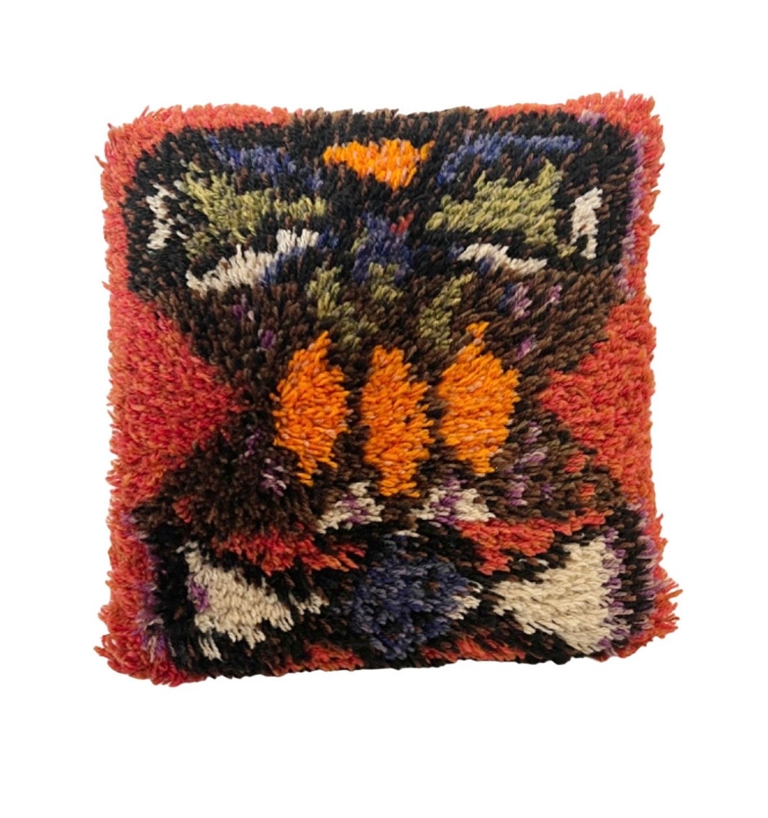Latch Hook Pillow Rya Shag Rug Style Abstract Mid Century Modern 15 X ...