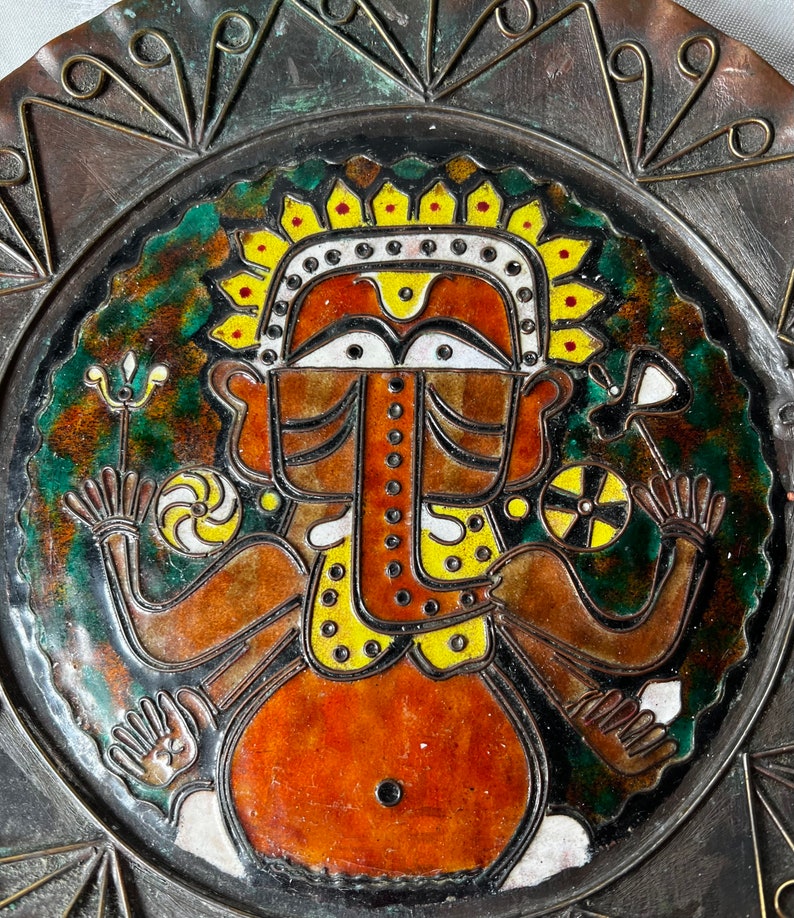 Enamel on Copper Plate Aztec Mayan God Colorful Folk Art 9 - Etsy