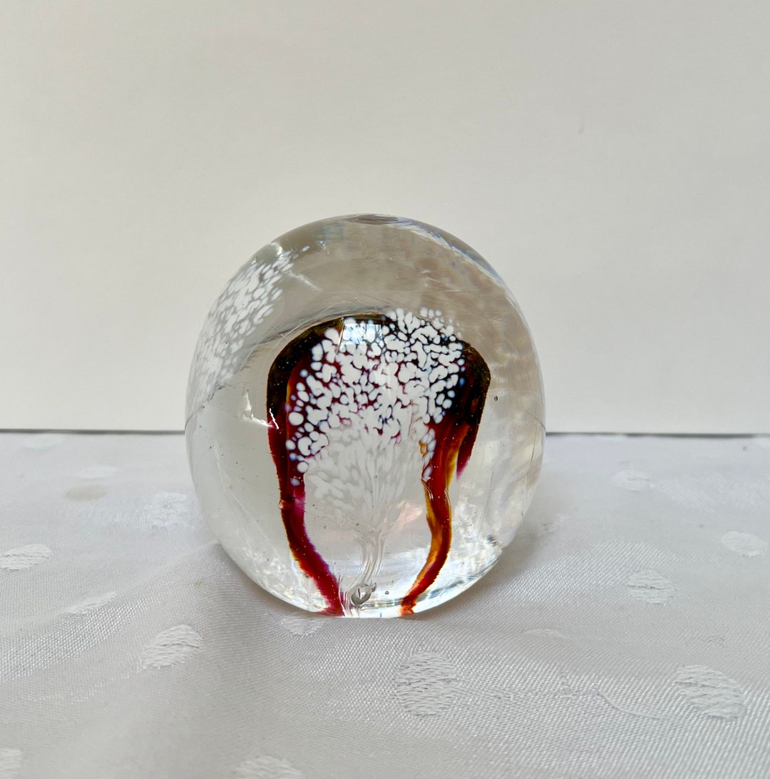 Jerpoint Ireland Glass Paperweight Red and White Swirls & Trees Vintage ...