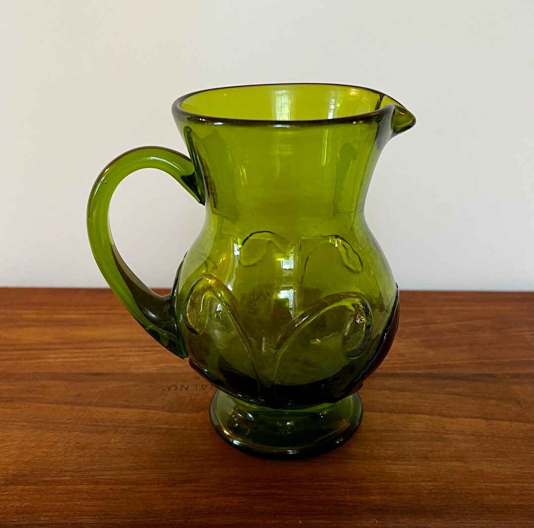 Green Glass Pitcher Rainbow Glass West Virgina Hand Blown Embossed Lily ...