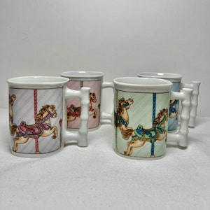 4 Takahashi Carousel Coffee Mugs Japan Vintage Mid Century Boho Cottage ...