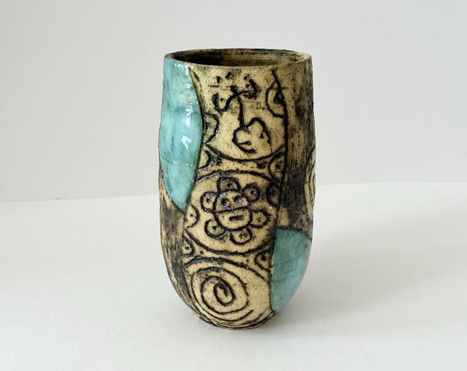 Hector Marrero Pottery Vase Puerto Rico Vintage Incised Abstract Design ...