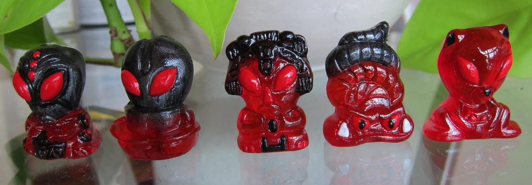 Red + Black Set of 5 Faux Crazy Bonez Clear Red Resin Gogos Handmade ...