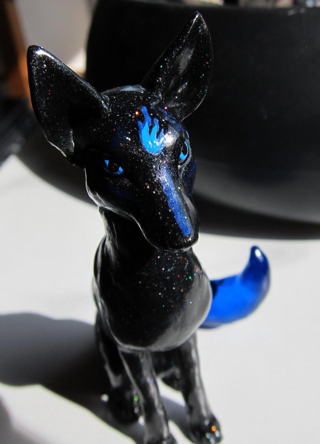 Blue Flame Kitsune - Handmade Resin Fox Jackal Anubis Statue Ooak Art ...