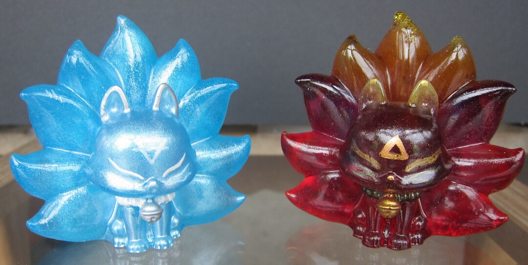 Ninetails Japanese Kitsune Glow in the Dark Blue Silver Ninetailed Fox ...