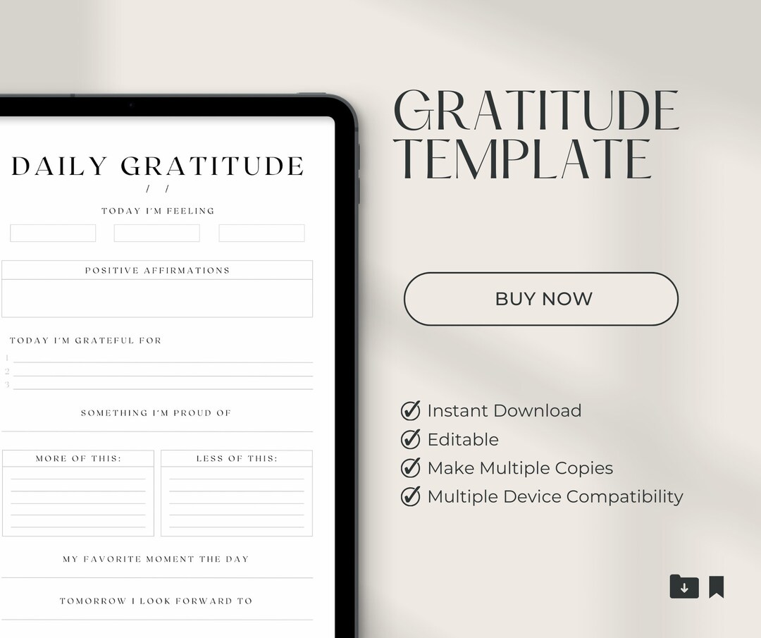 Gratitude Template | Daily Gratitude Template | Mindfulness Template ...
