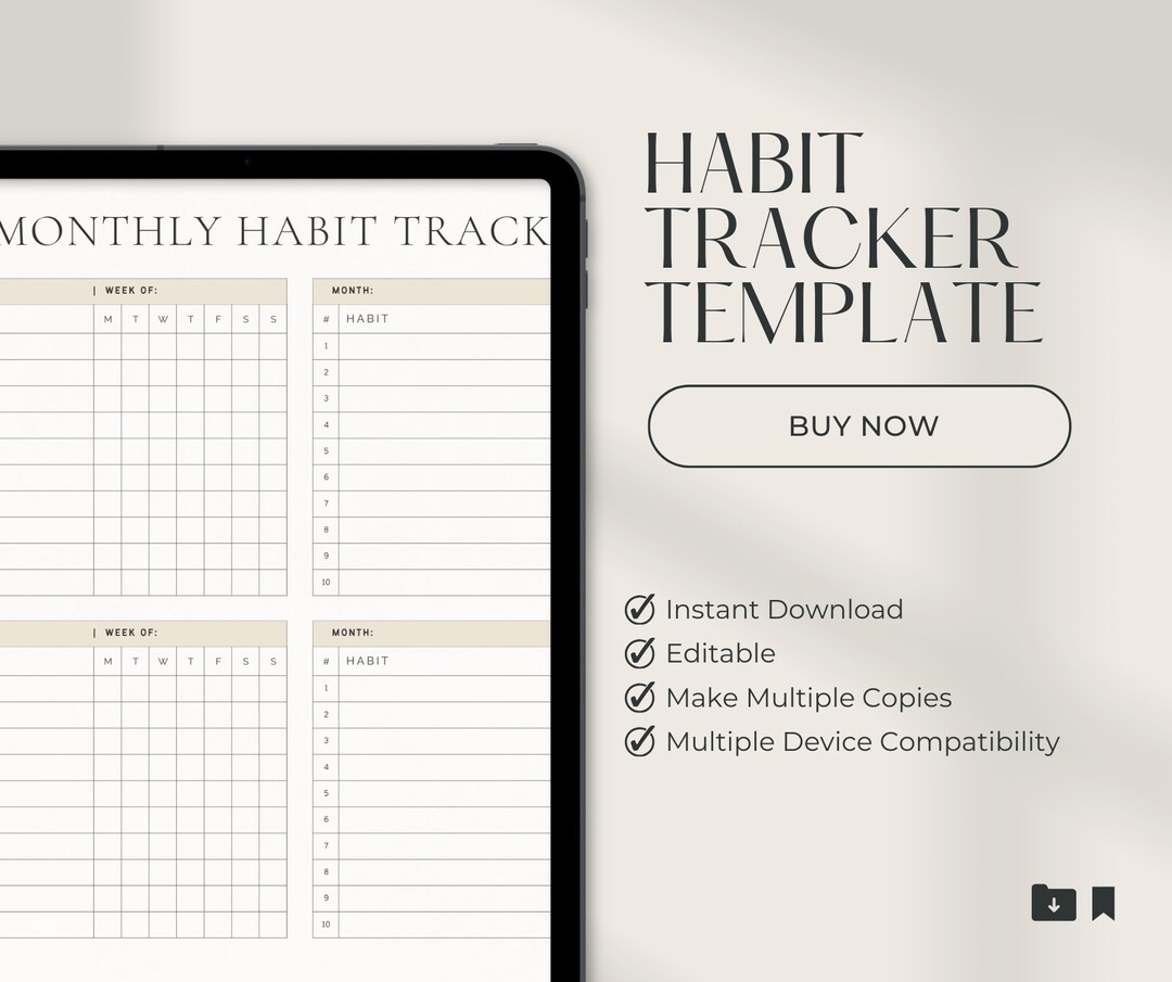 Habit Tracker Habit Tracker Template Template Digital Download Instant ...