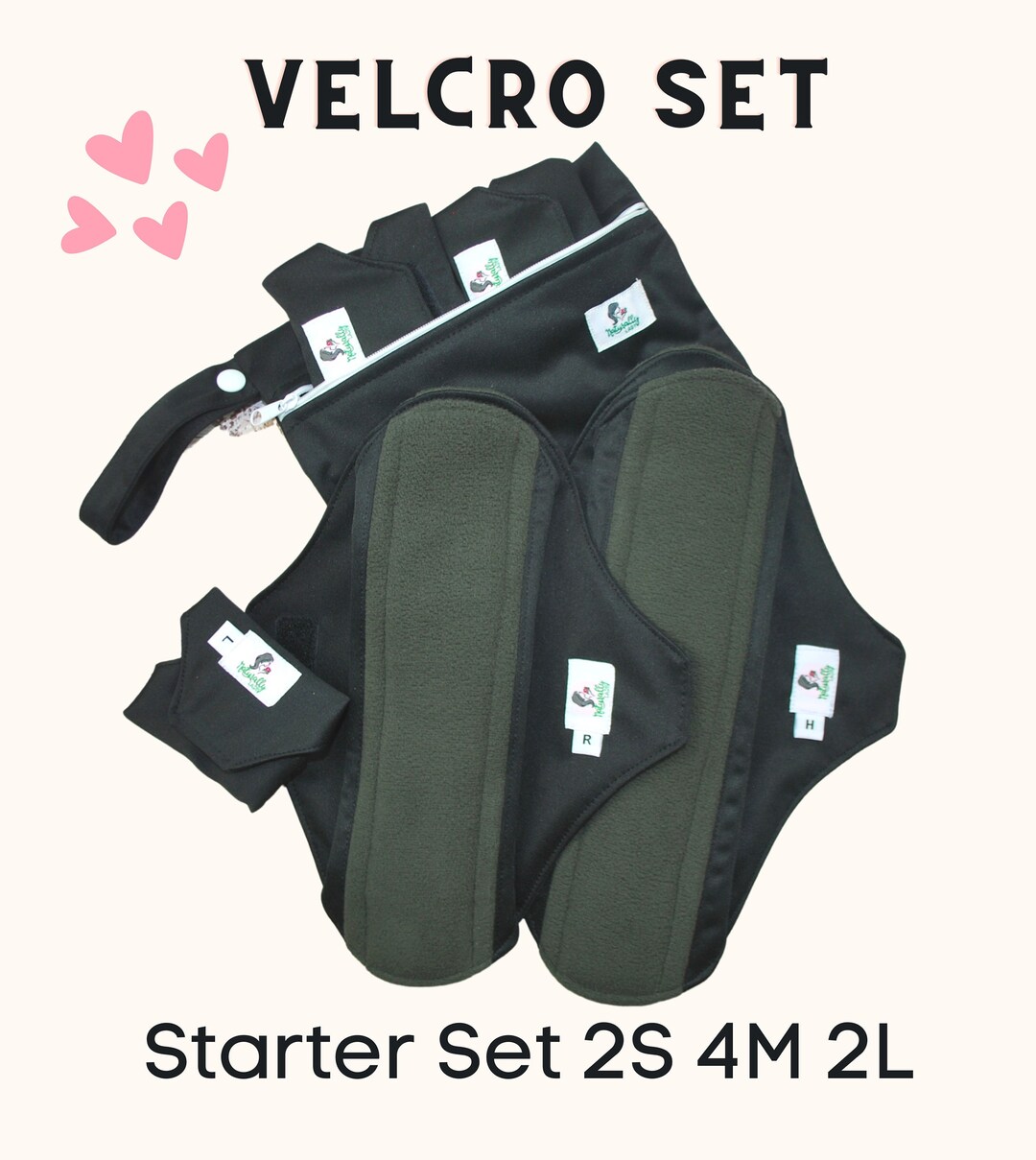 9 Pcs Set With Hook and Loop Tape - Black Reusable Cloth Sanitary ...