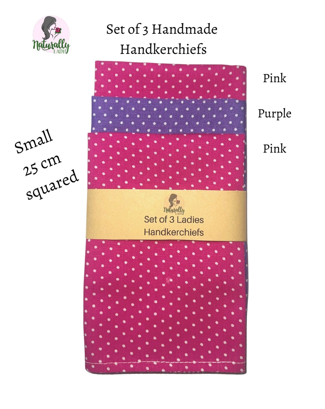 Set of 3 Beautiful Ladies Handkerchiefs Cotton Cloth Reusable Washable ...