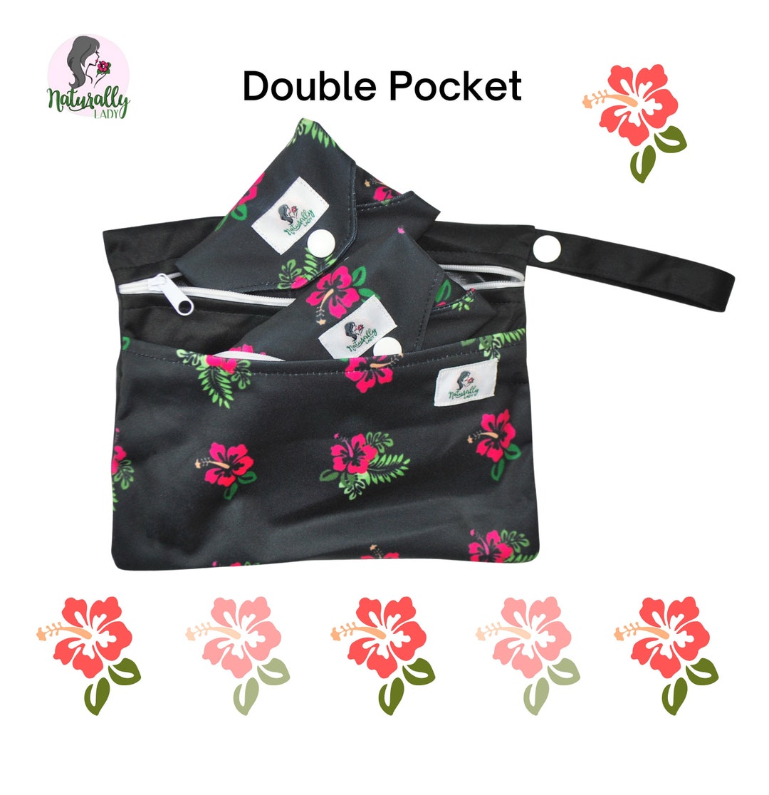 Red Hibiscus Double Pocket Wet Bag Pouch Pattern for Reusable Washable ...