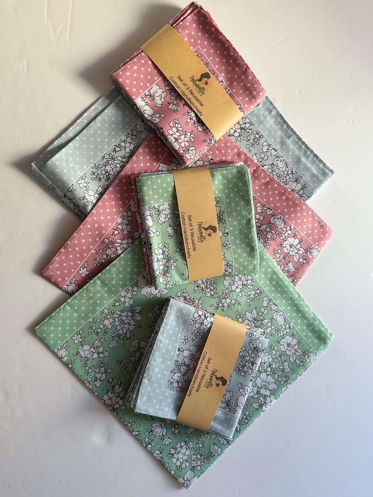 Set of 3 Beautiful Floral Ladies Handkerchiefs Cotton Cloth Reusable ...