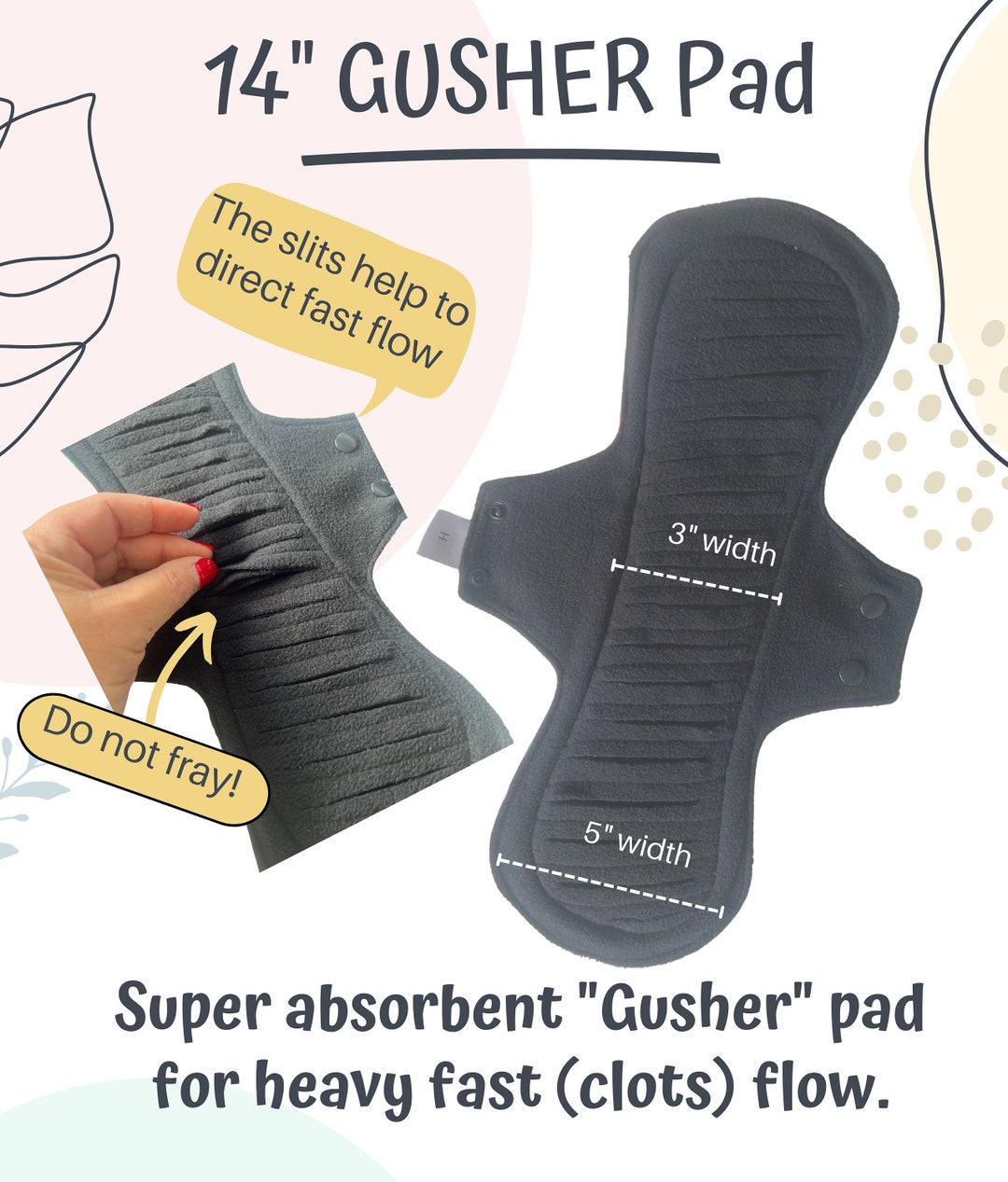 Extra Heavy Fast Menstrual Flow 14" Reusable Sanitary Gusher Pad Zero ...
