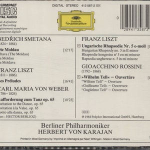 CD, Herbert Von Karajan, Classical, Smetana, Liszt, Von Weber. Rossini, DGG, 1984 Release ...