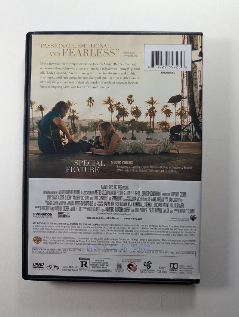 A Star is Born DVD Widescreen Letterbox | Lady Gaga & Bradley Cooper ...