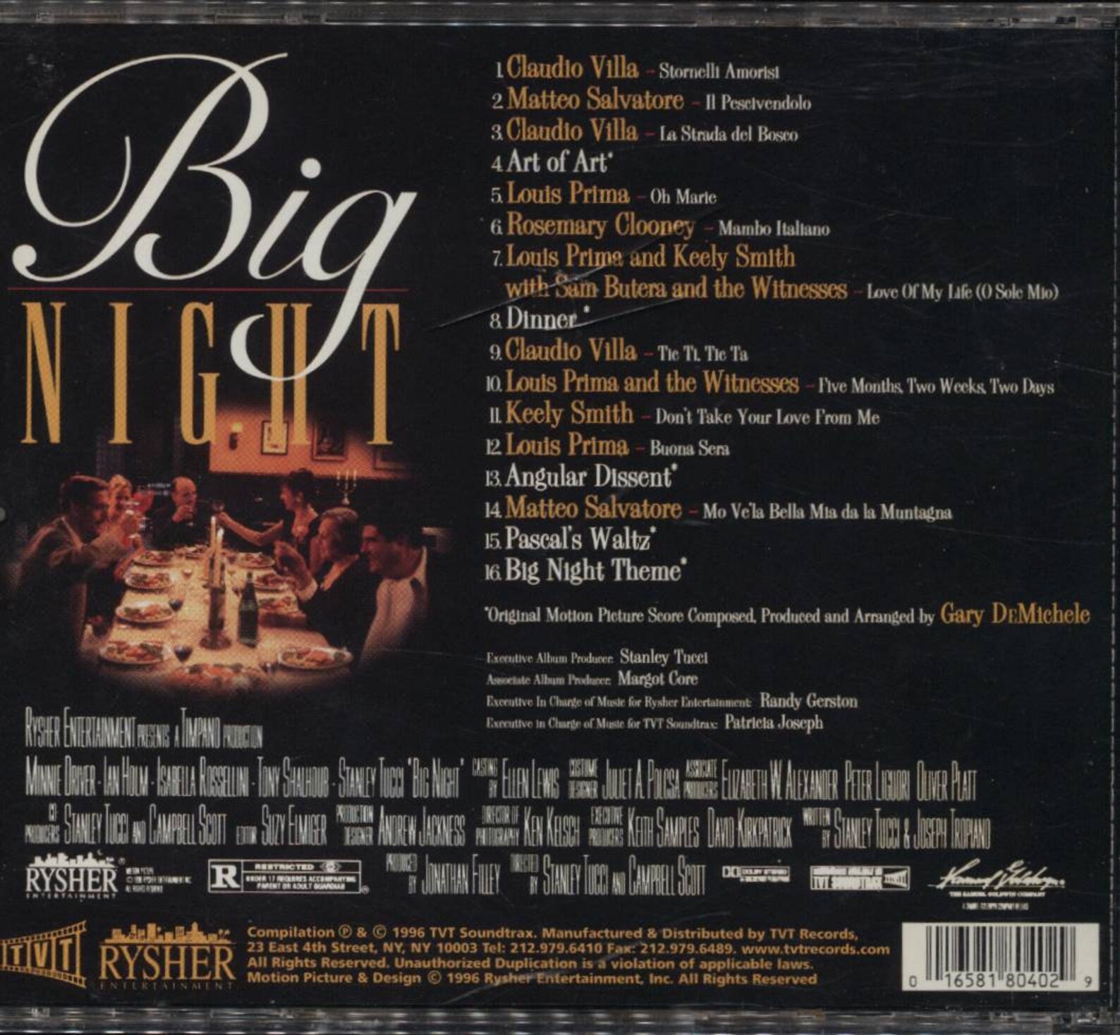 CD Various Artists Big Night original Motion Picture Soundtrack, 1996 ...